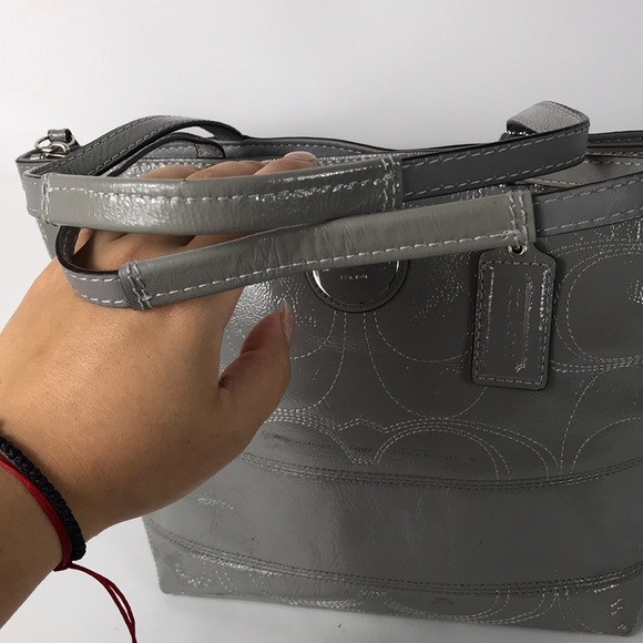 Coach | Bags | Coach Shoulder Patent Leather Gray Purse | Poshmark